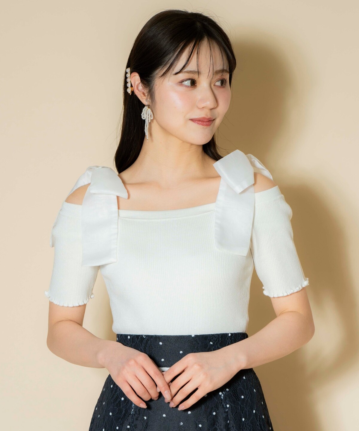 異素材肩リボンオフショルニット(F ホワイト): WILLSELECTION｜公式オンラインショップ｜バーンデストローズ