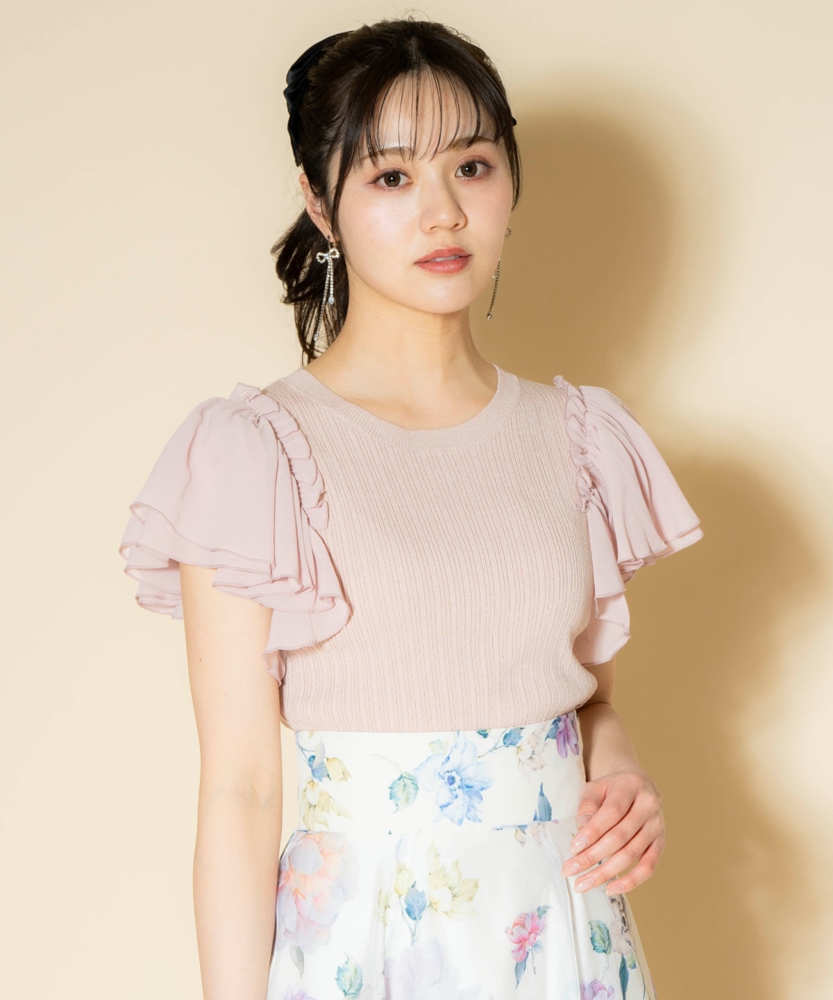 異素材袖フリルニットプルオーバー(F ブラック): WILLSELECTION｜公式オンラインショップ｜バーンデストローズ